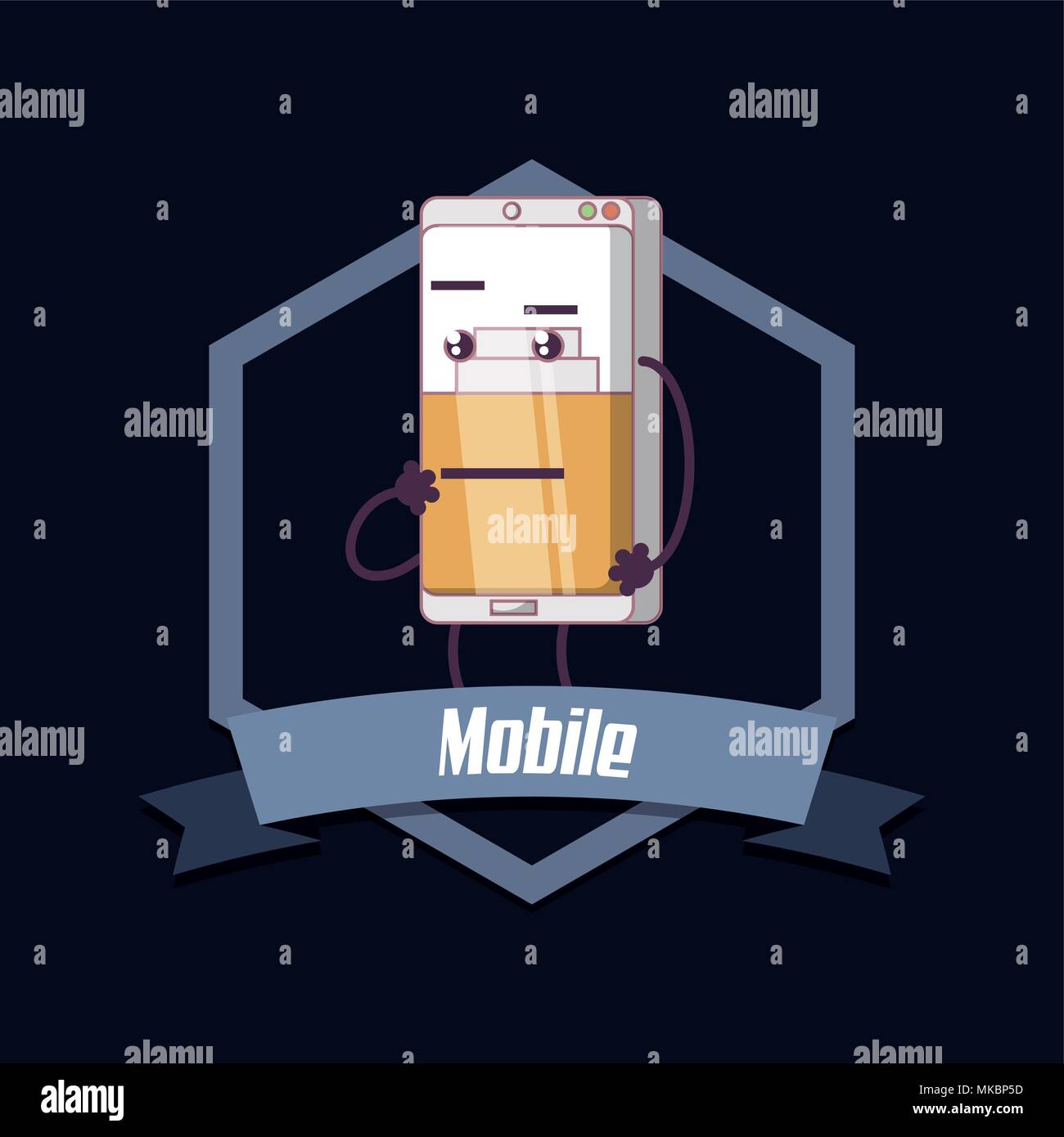 emblem of mobile concept with cartoon smartphone over black background ...