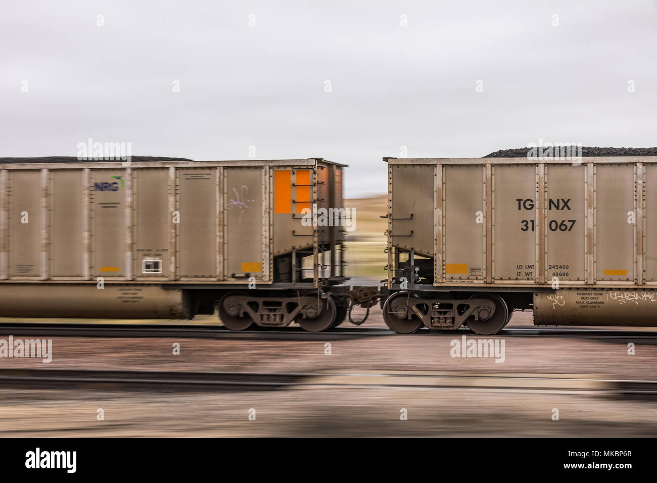 BNSF unit coal train moving from the Powder River Basin mines in Wyoming and Montaina to ...