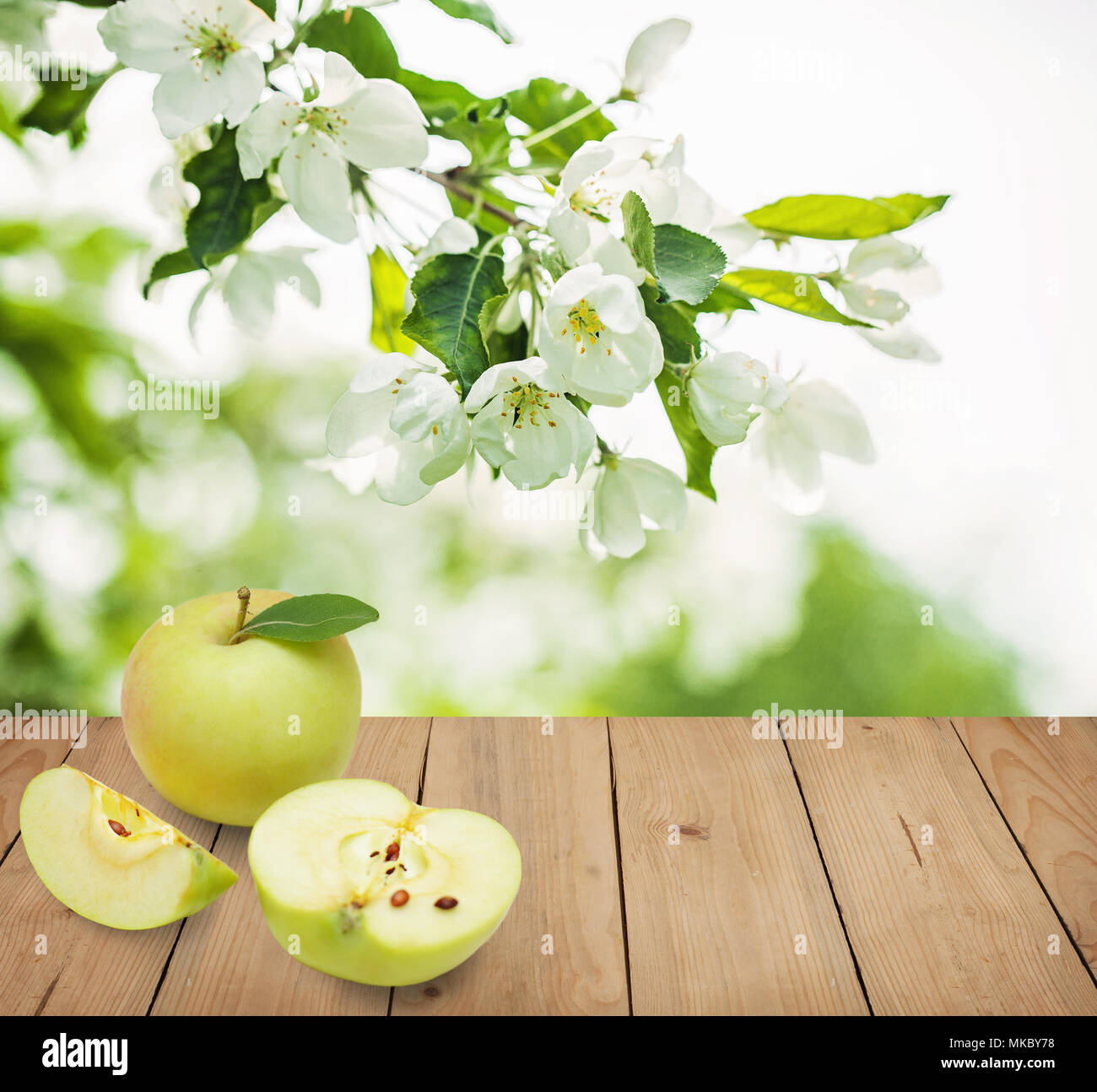 Healthy Eating Concept. Green Apple Fruits on Wooden Table with Apple ...