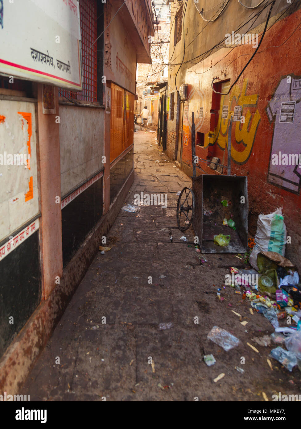 One way to get to the Ghats and the river Ganges in Varanasi is down ...