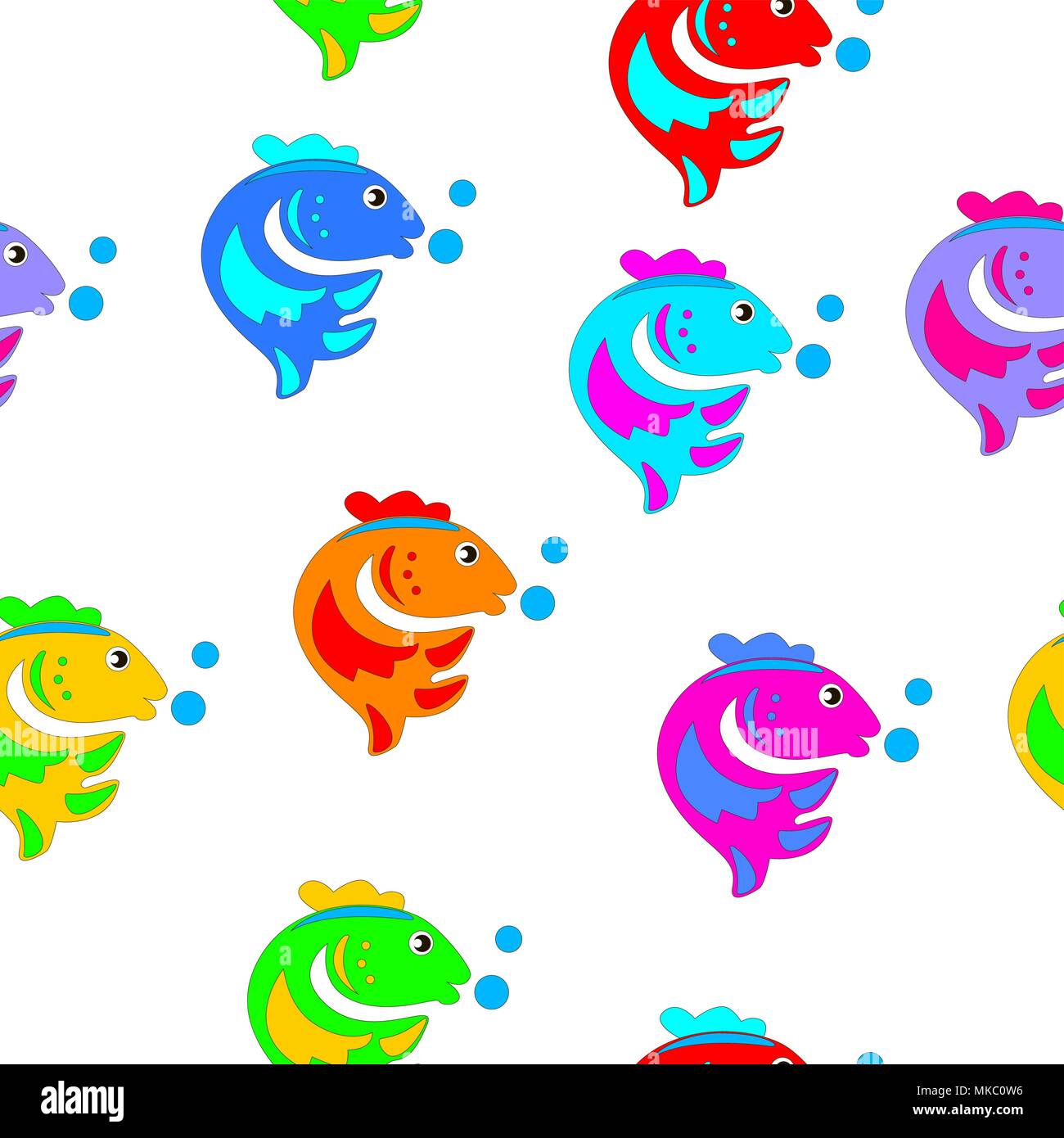 Cartoon funny and unusual colorful fish. Vector seamless illustration ...