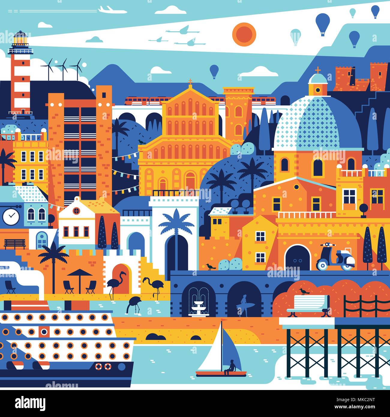 Summer Mediterranean Town Poster Stock Vector Image & Art - Alamy