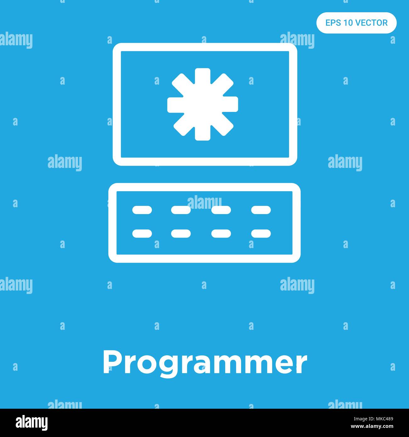 Programmer vector icon isolated on blue background, sign and symbol ...