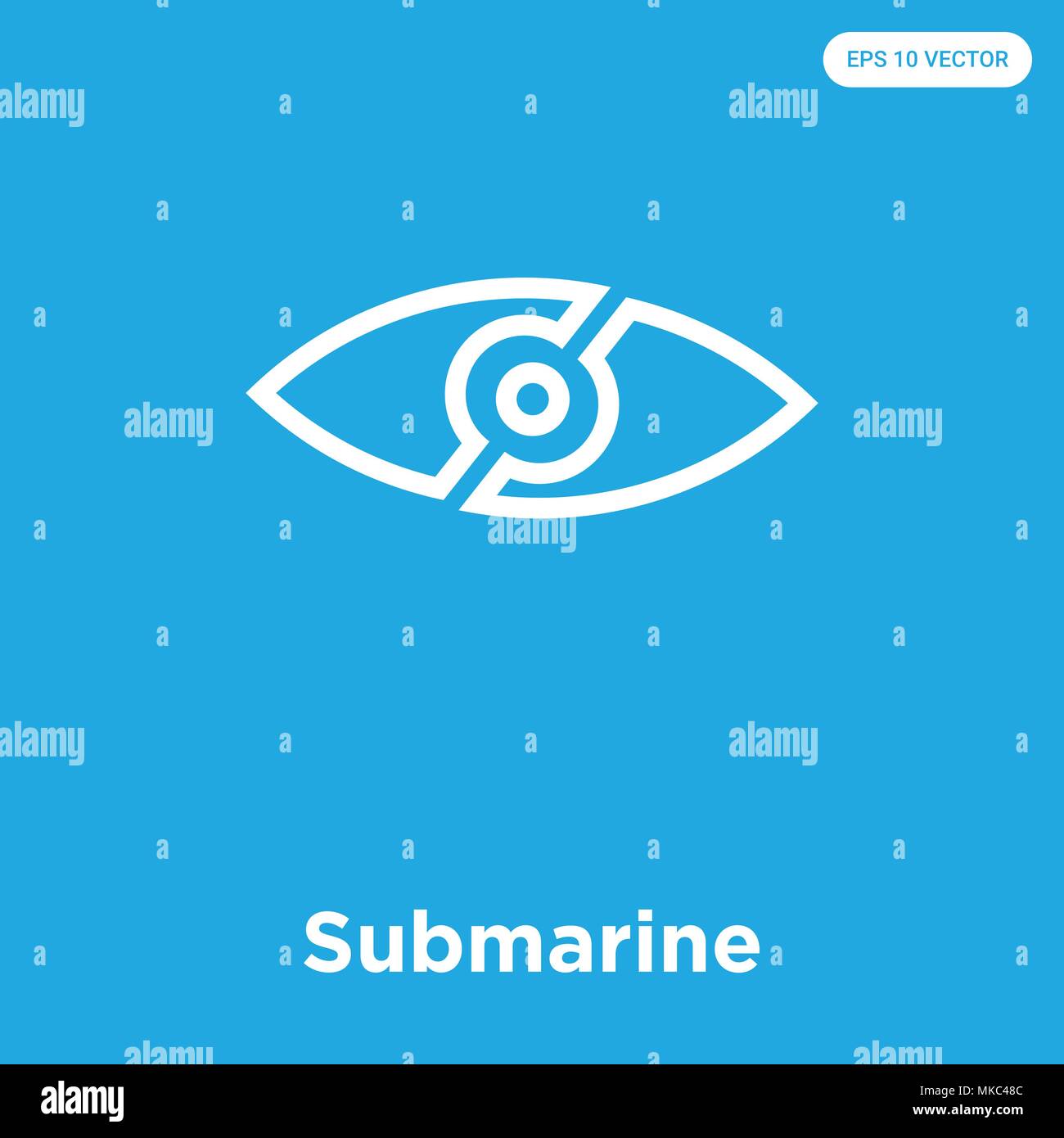 Submarine vector icon isolated on blue background, sign and symbol ...