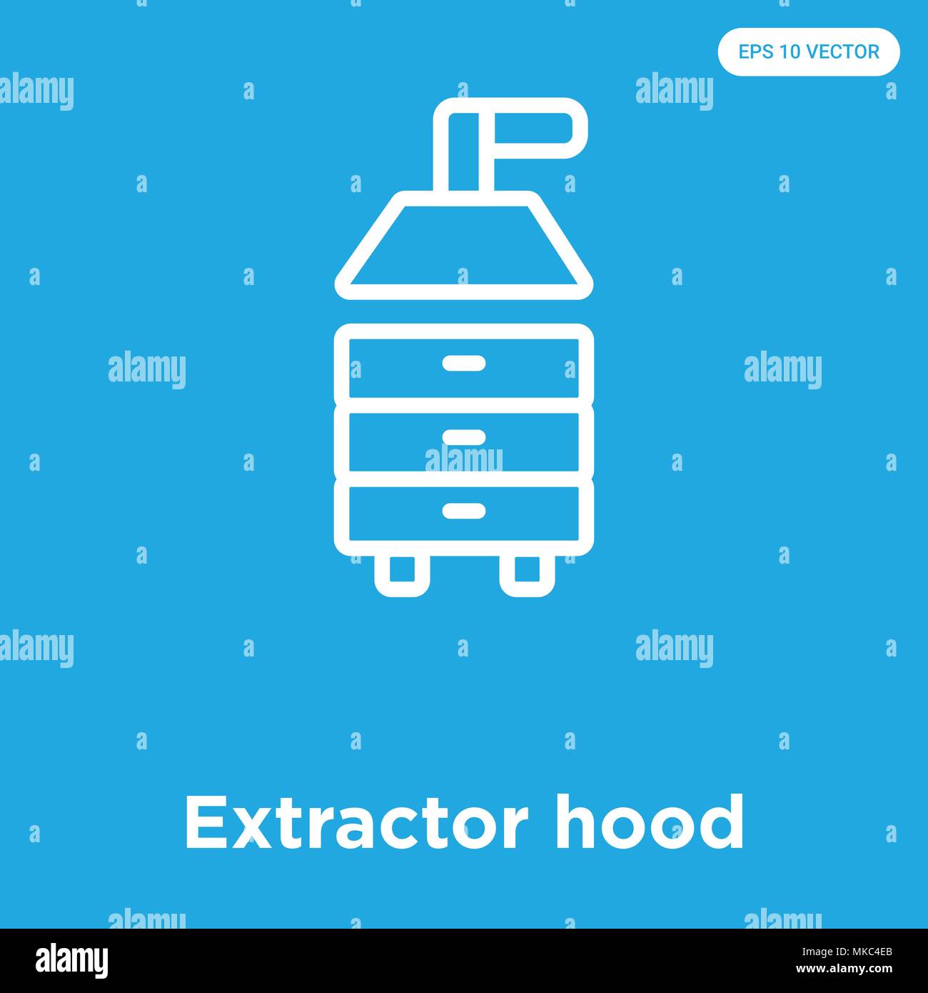 Extractor hood vector icon isolated on blue background, sign and symbol ...