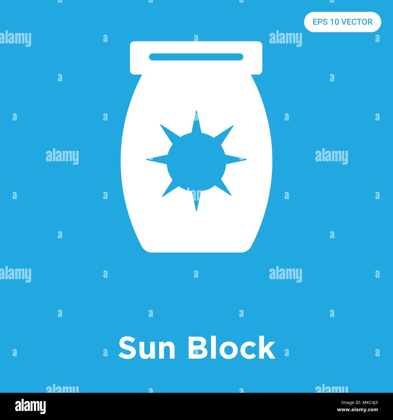 Sun Block vector icon isolated on blue background, sign and symbol ...