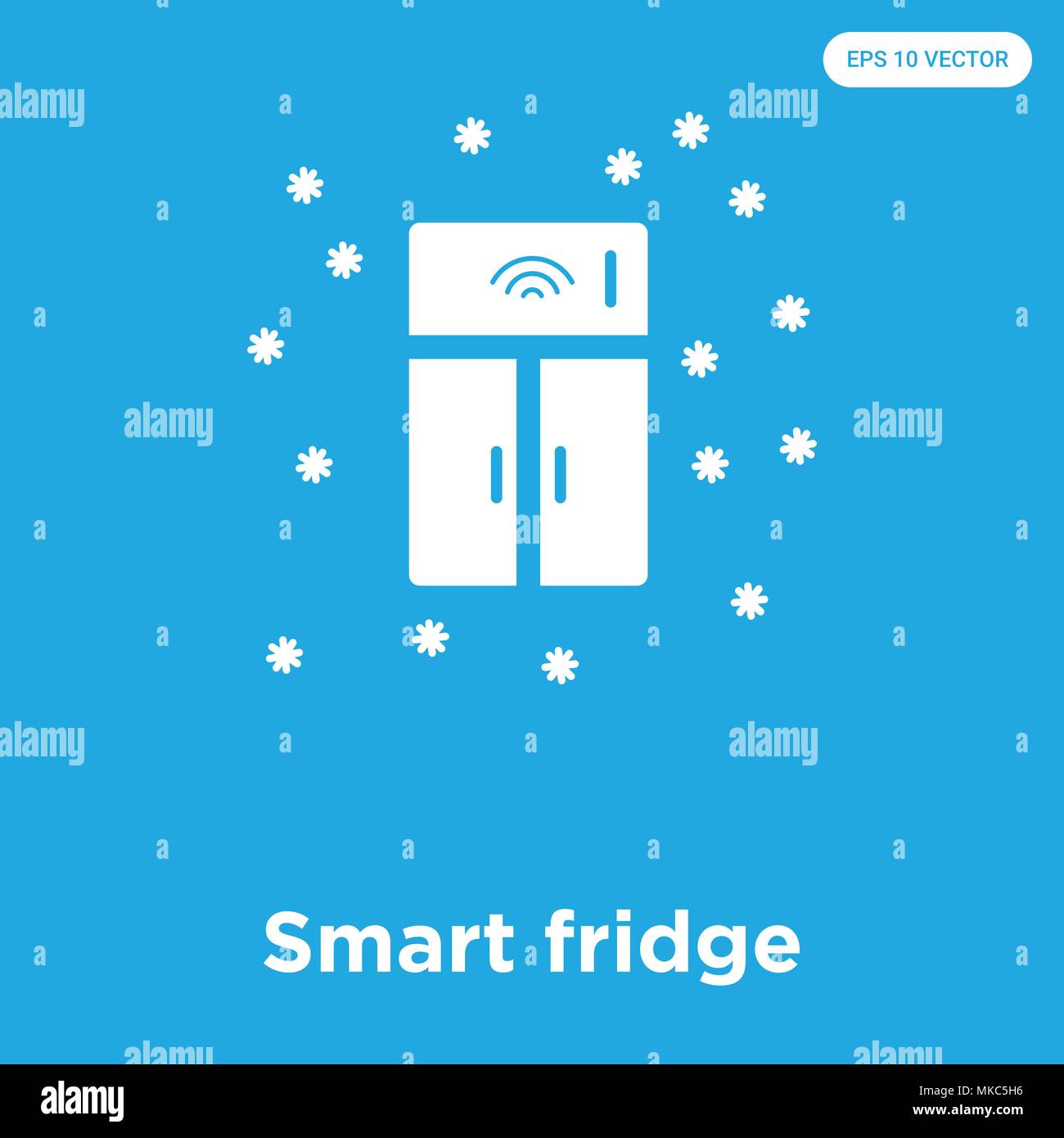 Smart fridge vector icon isolated on blue background, sign and symbol ...