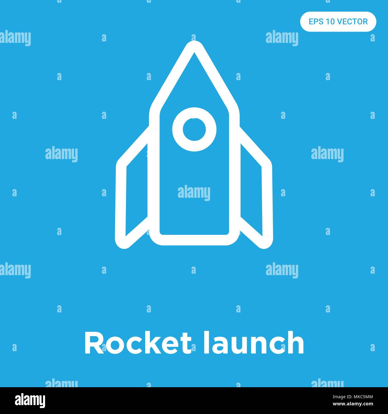 Rocket launch vector icon isolated on blue background, sign and symbol ...