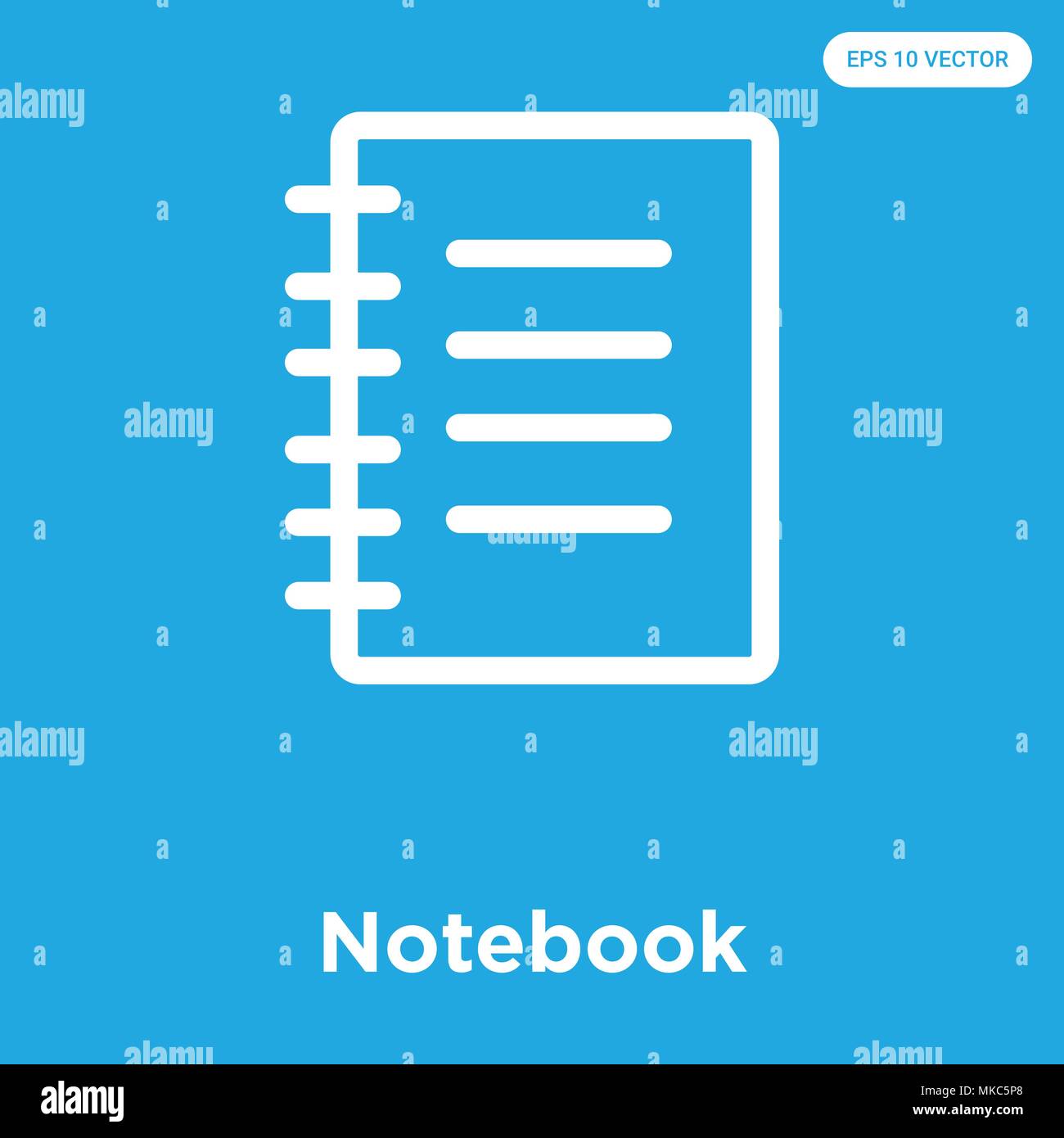 Notebook vector icon isolated on blue background, sign and symbol Stock ...