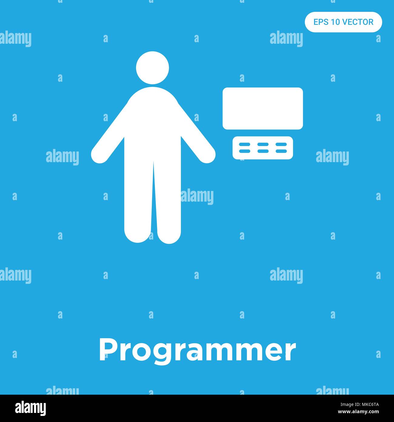 Programmer vector icon isolated on blue background, sign and symbol ...