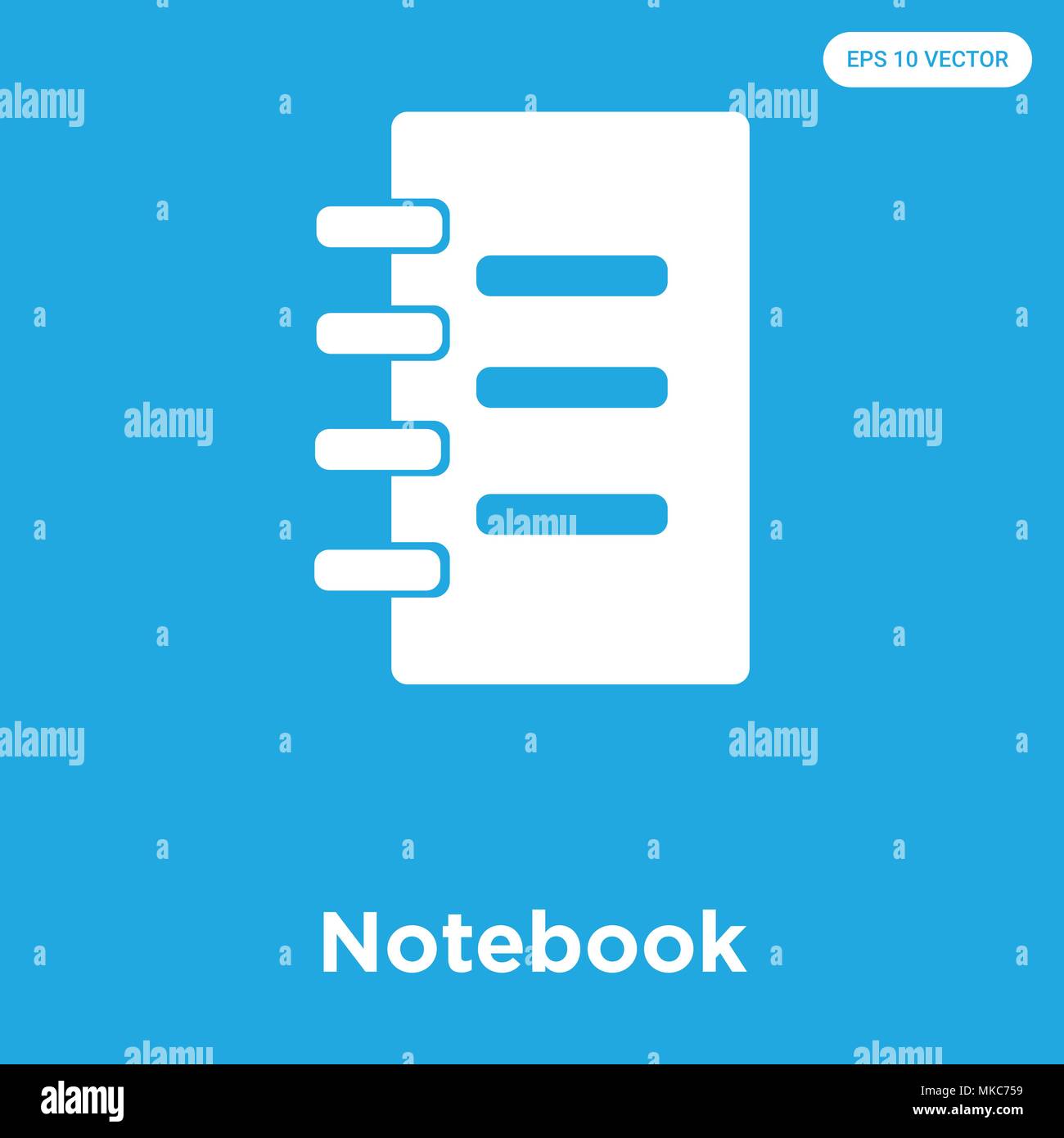 Notebook vector icon isolated on blue background, sign and symbol Stock ...