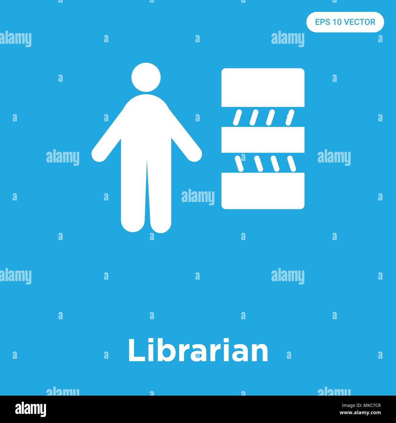 Librarian vector icon isolated on blue background, sign and symbol ...