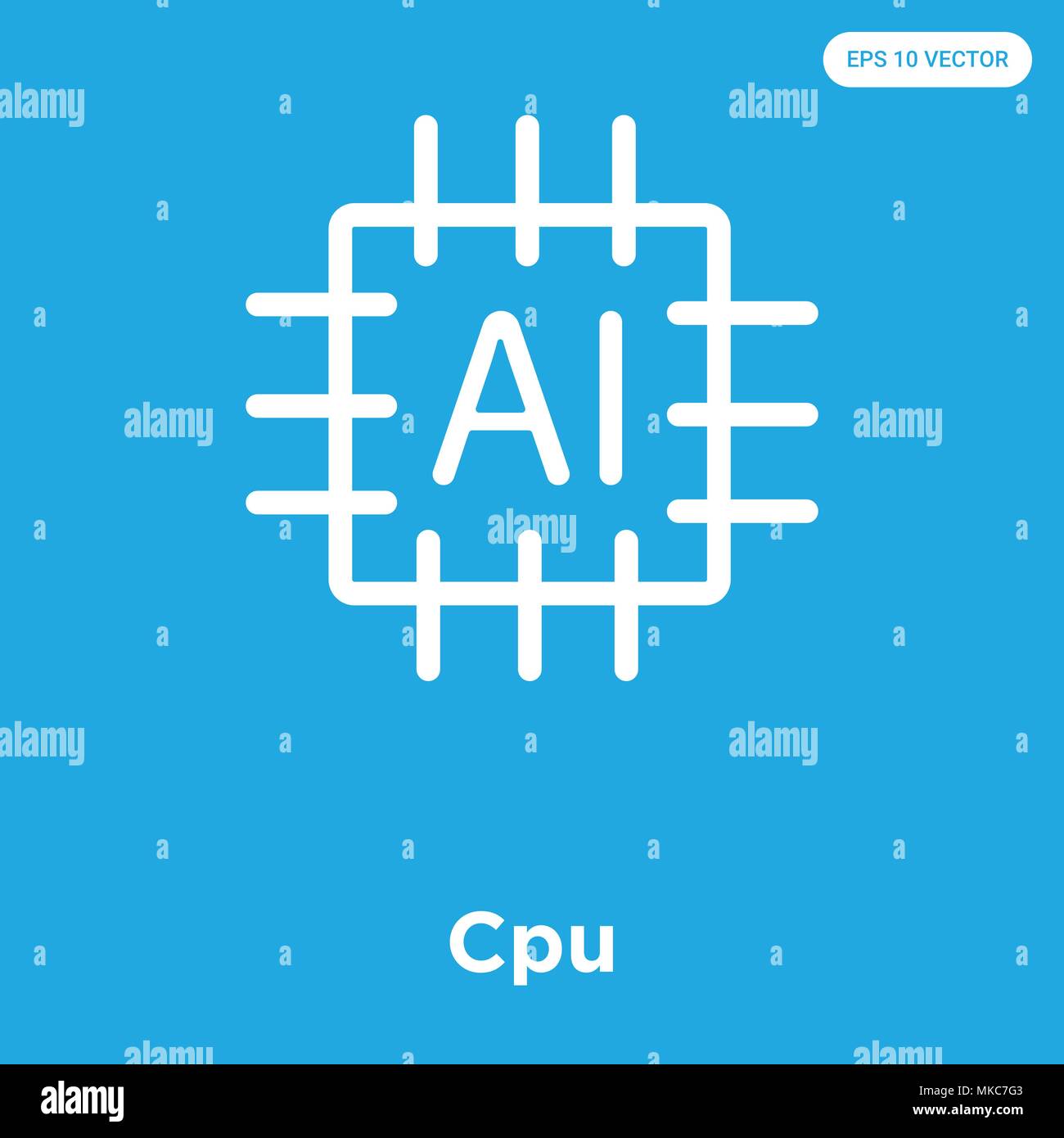 Cpu vector icon isolated on blue background, sign and symbol Stock ...