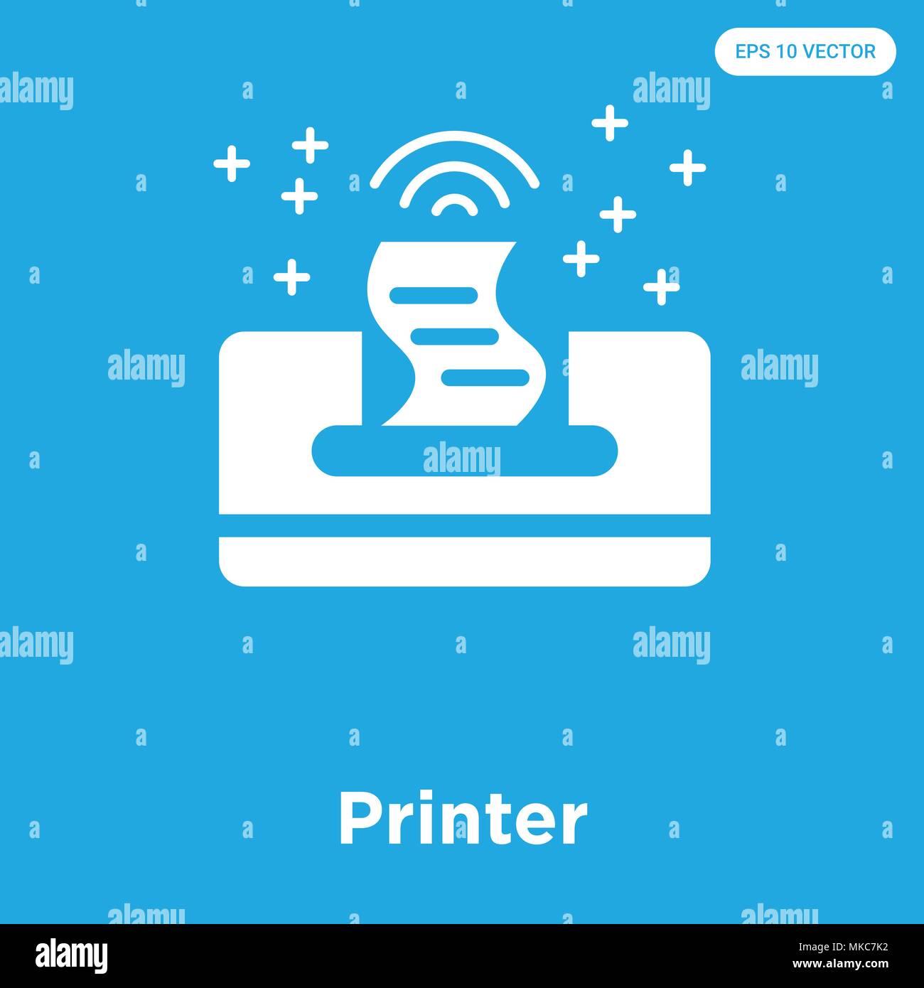 Printer vector icon isolated on blue background, sign and symbol Stock ...