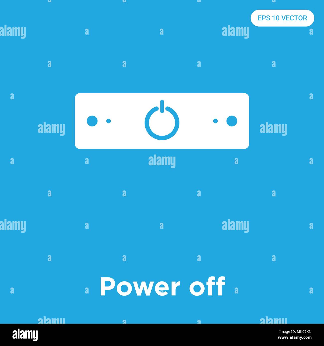Power off vector icon isolated on blue background, sign and symbol ...