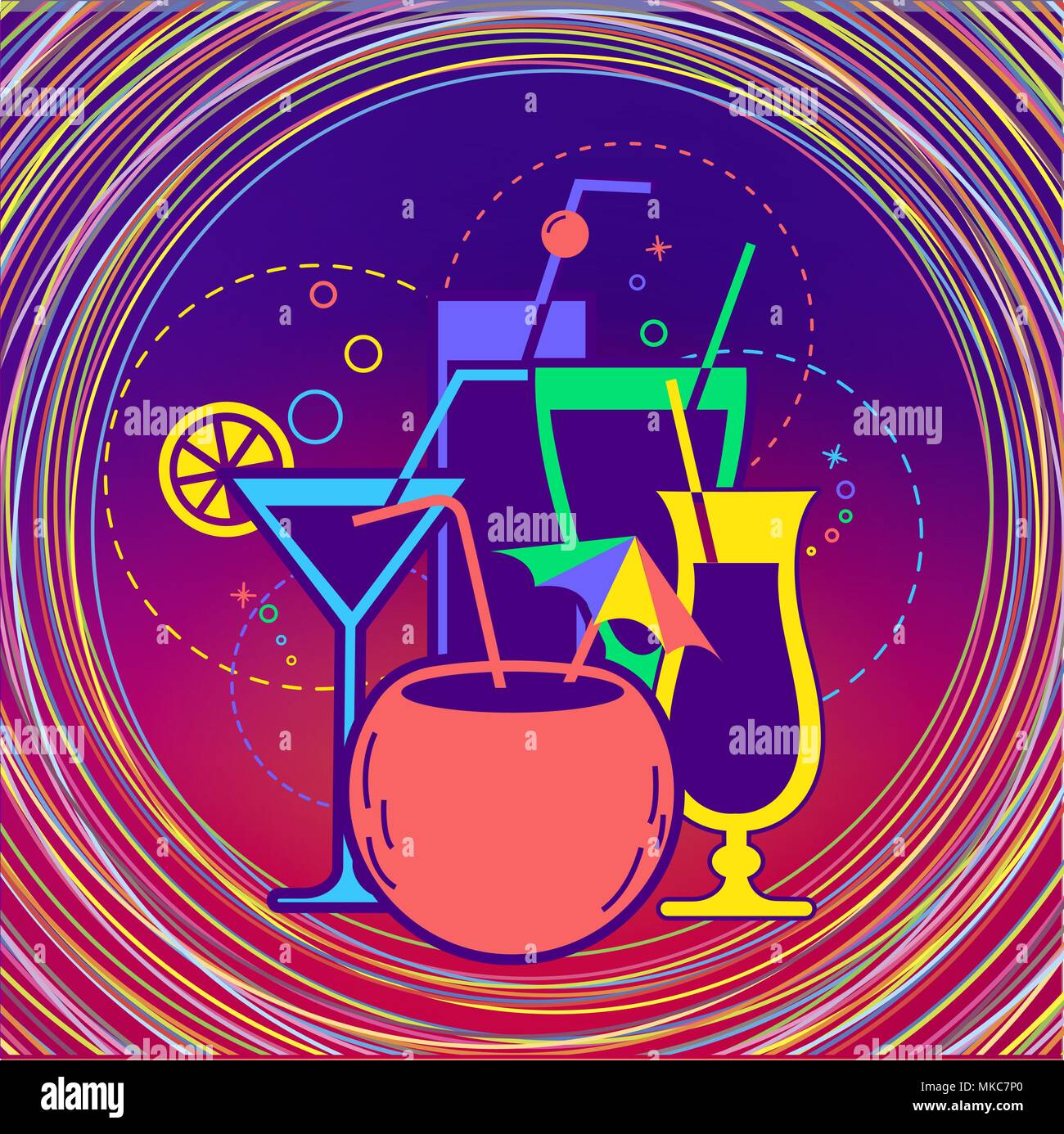 Cocktail party poster in the form of drinks with drinking straw against ...