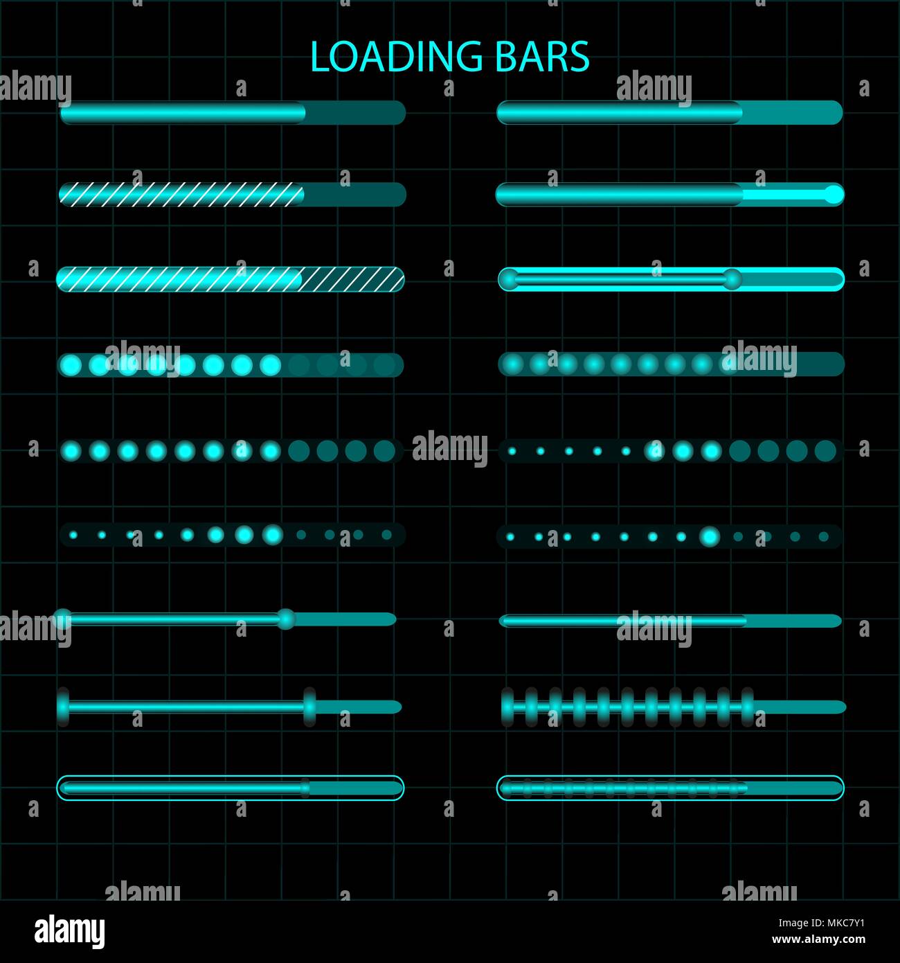 A loading bar. A set of LED, luminescent loading indicators. Graphic ...