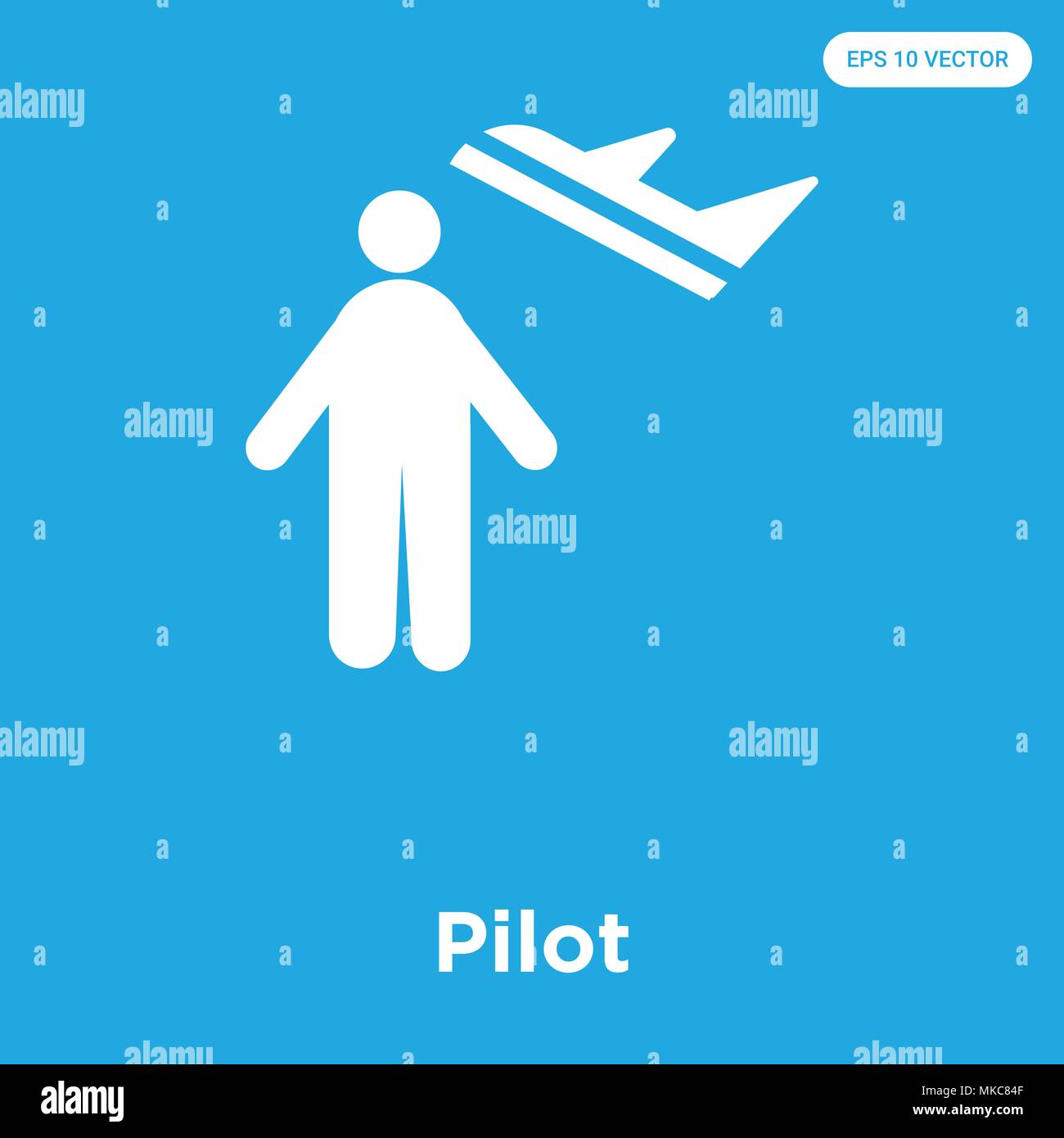 Pilot vector icon isolated on blue background, sign and symbol Stock ...