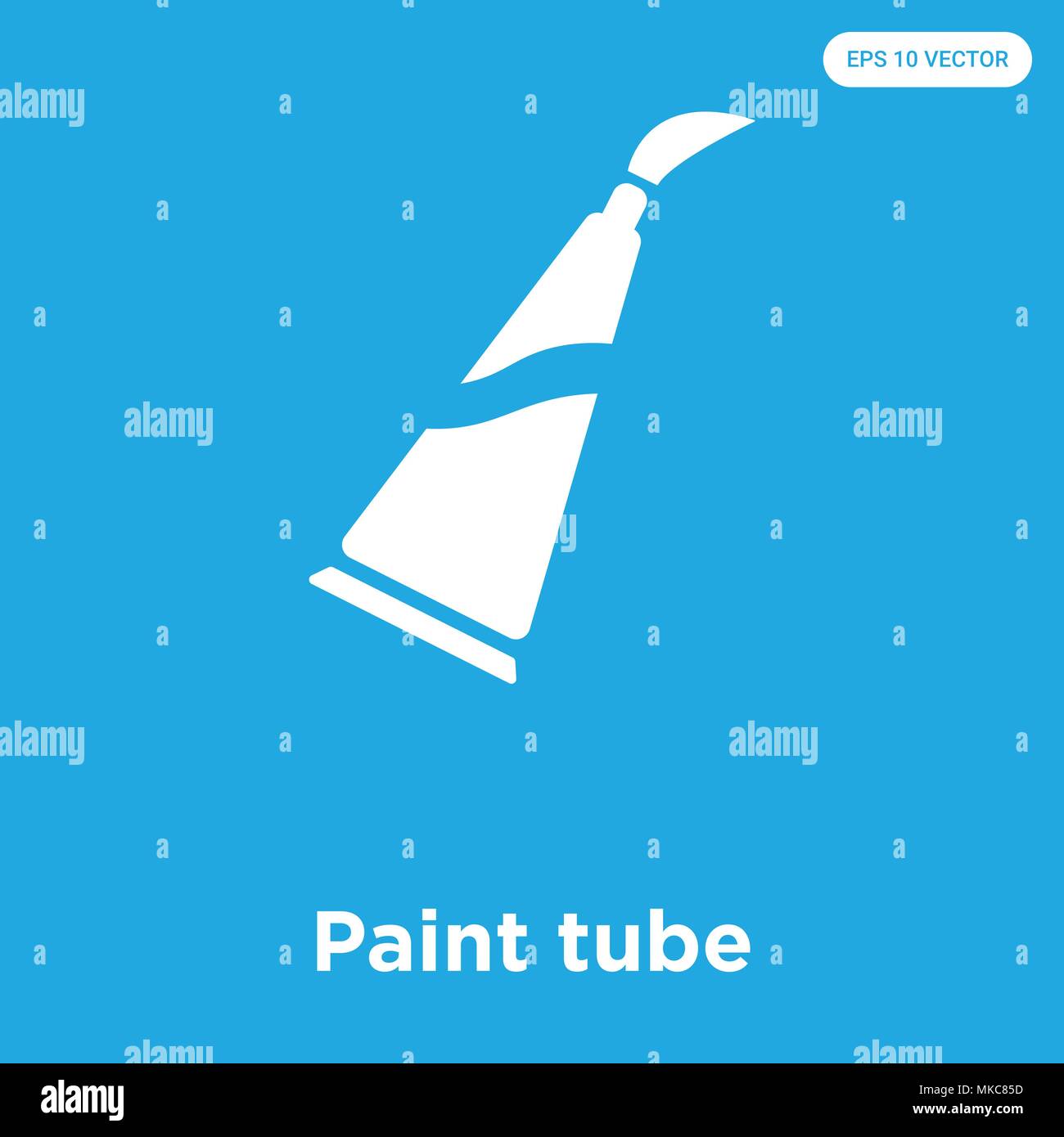 Paint tube vector icon isolated on blue background, sign and symbol ...