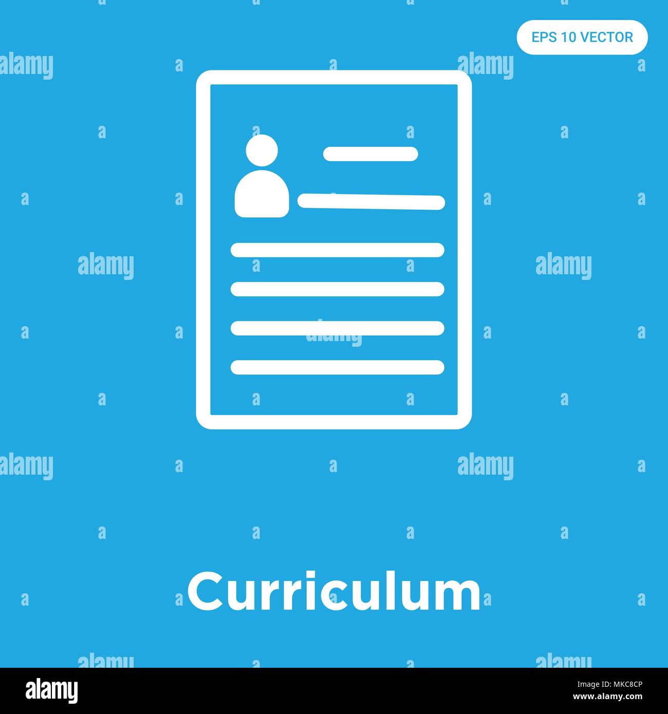 Curriculum vector icon isolated on blue background, sign and symbol ...