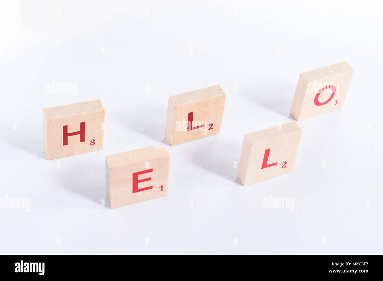Cards of a board game with letters that make up the word HELLO Stock ...