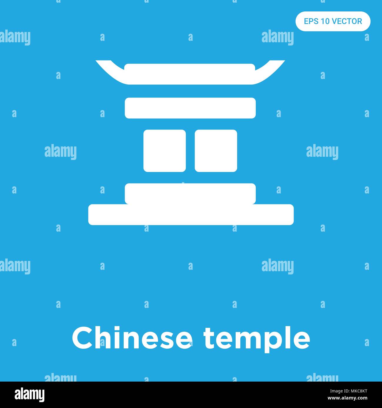 Chinese temple vector icon isolated on blue background, sign and symbol ...