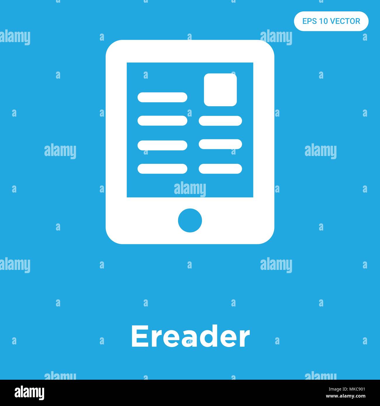 Ereader vector icon isolated on blue background, sign and symbol Stock ...