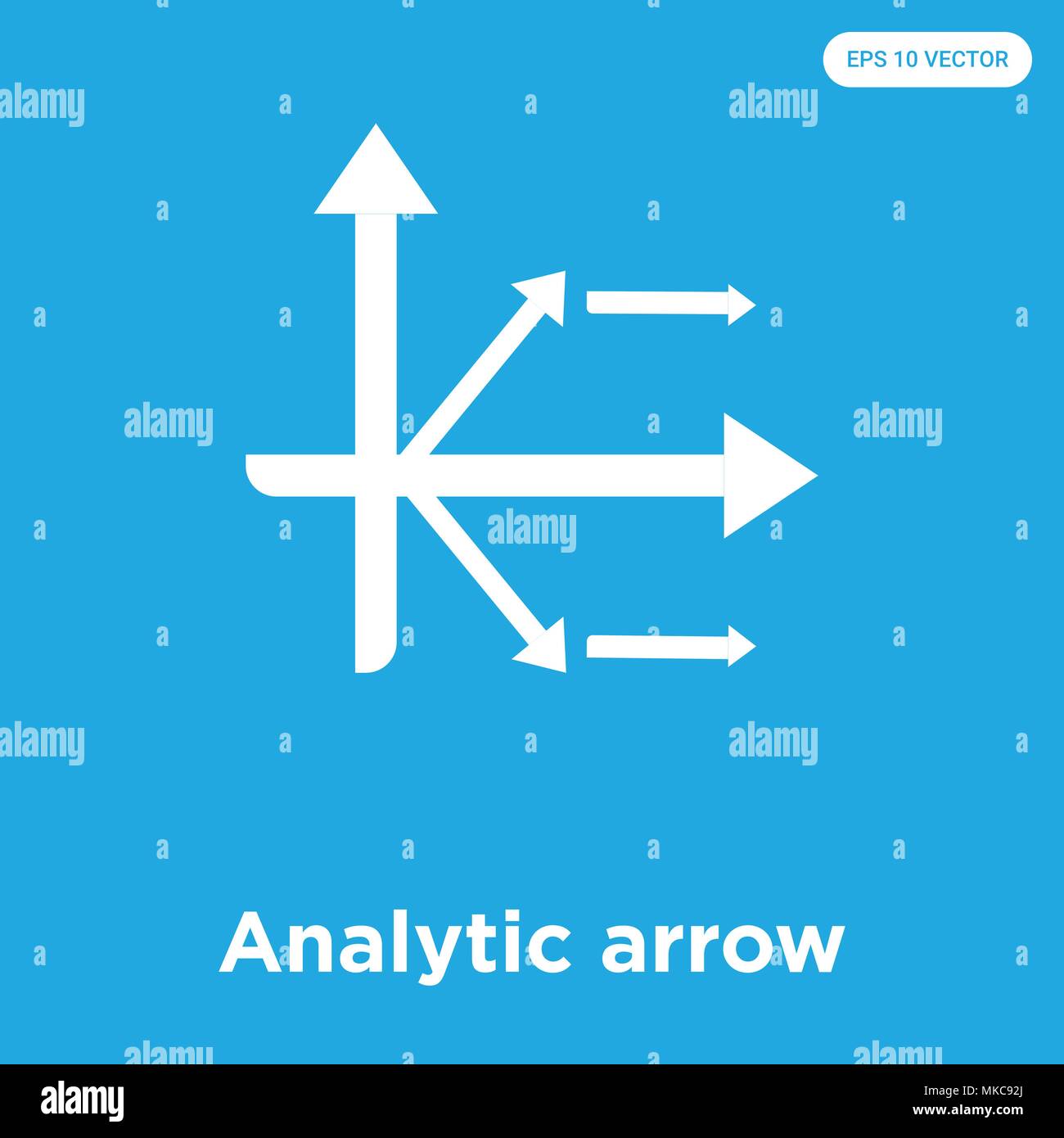 Analytic arrow vector icon isolated on blue background, sign and symbol ...
