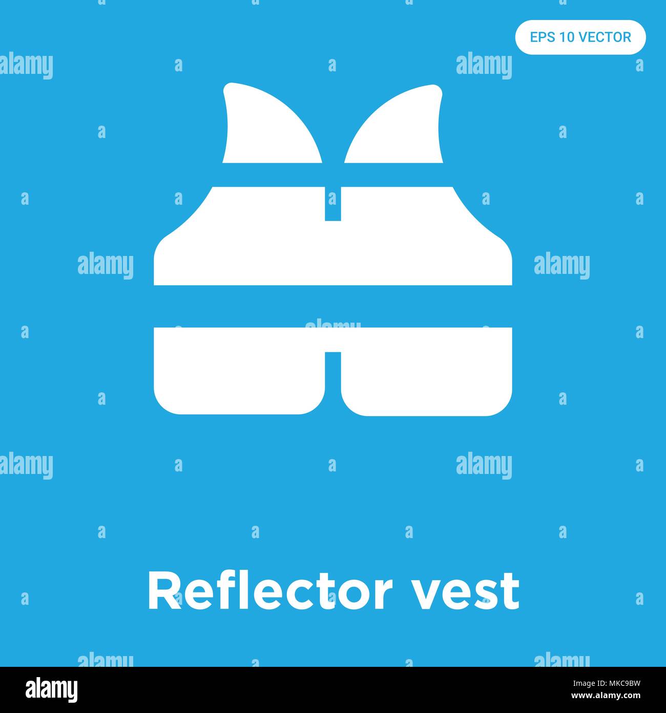 Reflector vest vector icon isolated on blue background, sign and symbol ...