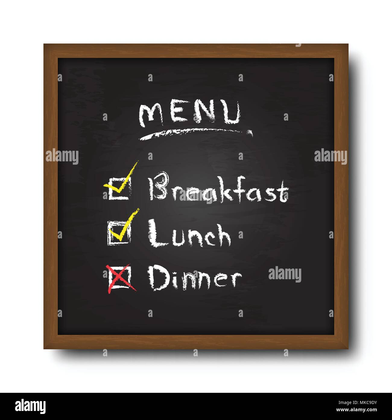 Blackboard and text food menu with check mark . Vector Stock Vector ...