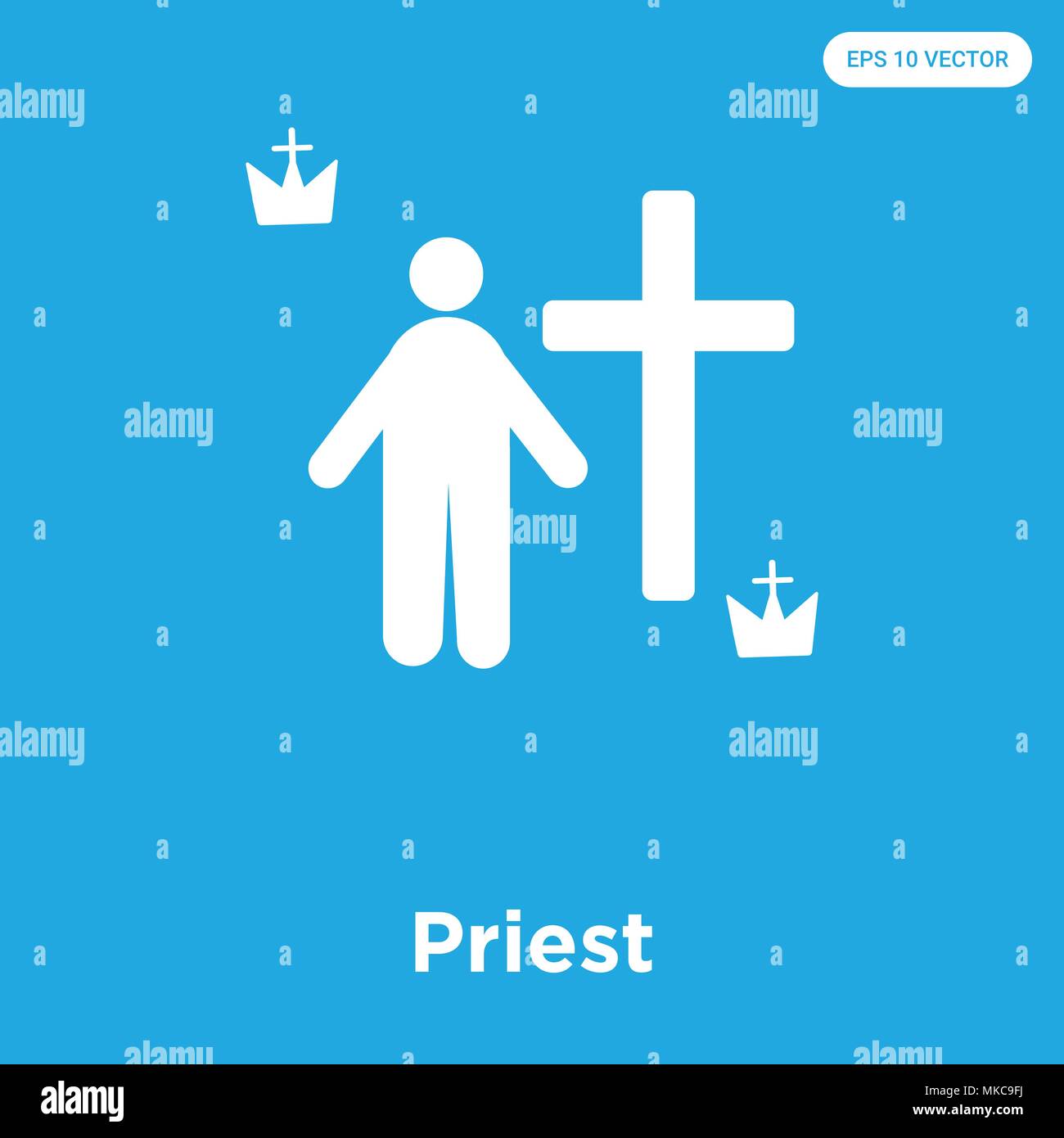 Priest vector icon isolated on blue background, sign and symbol Stock ...