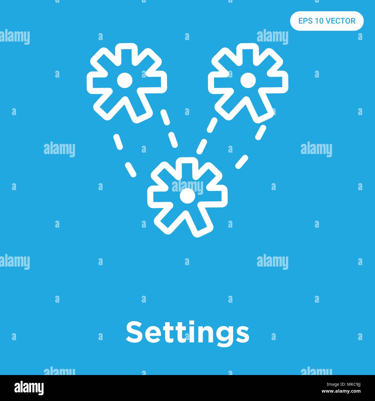 Settings vector icon isolated on blue background, sign and symbol Stock ...