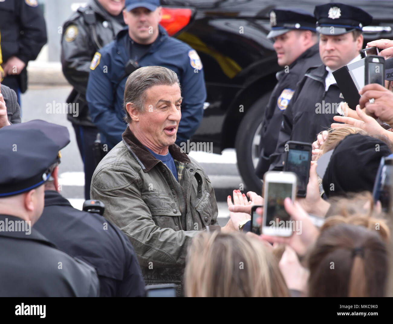 Sylvester Stallone, in town filming Creed 2, visited the Rocky statue ...