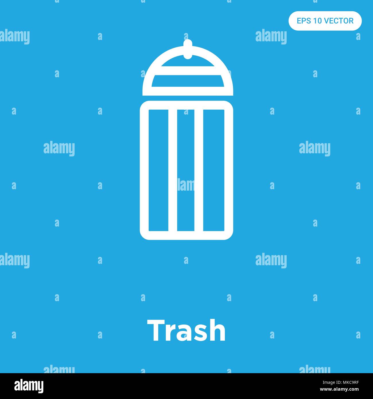 Trash vector icon isolated on blue background, sign and symbol Stock ...