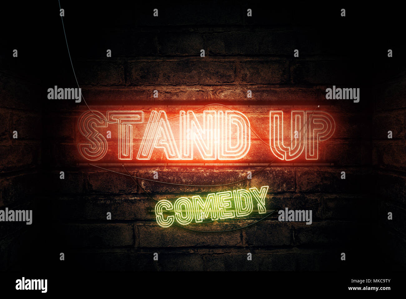Stand Up Comedy neon sign conceptual 3d rendering illustration Stock ...