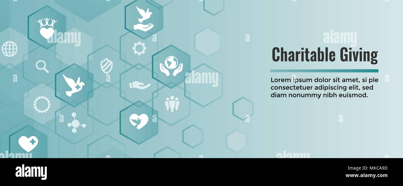 Charity and relief work - Charitable Giving Web banner - icon set Stock ...