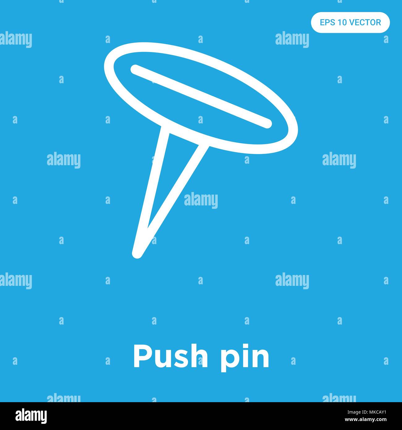 Push pin vector icon isolated on blue background, sign and symbol Stock ...