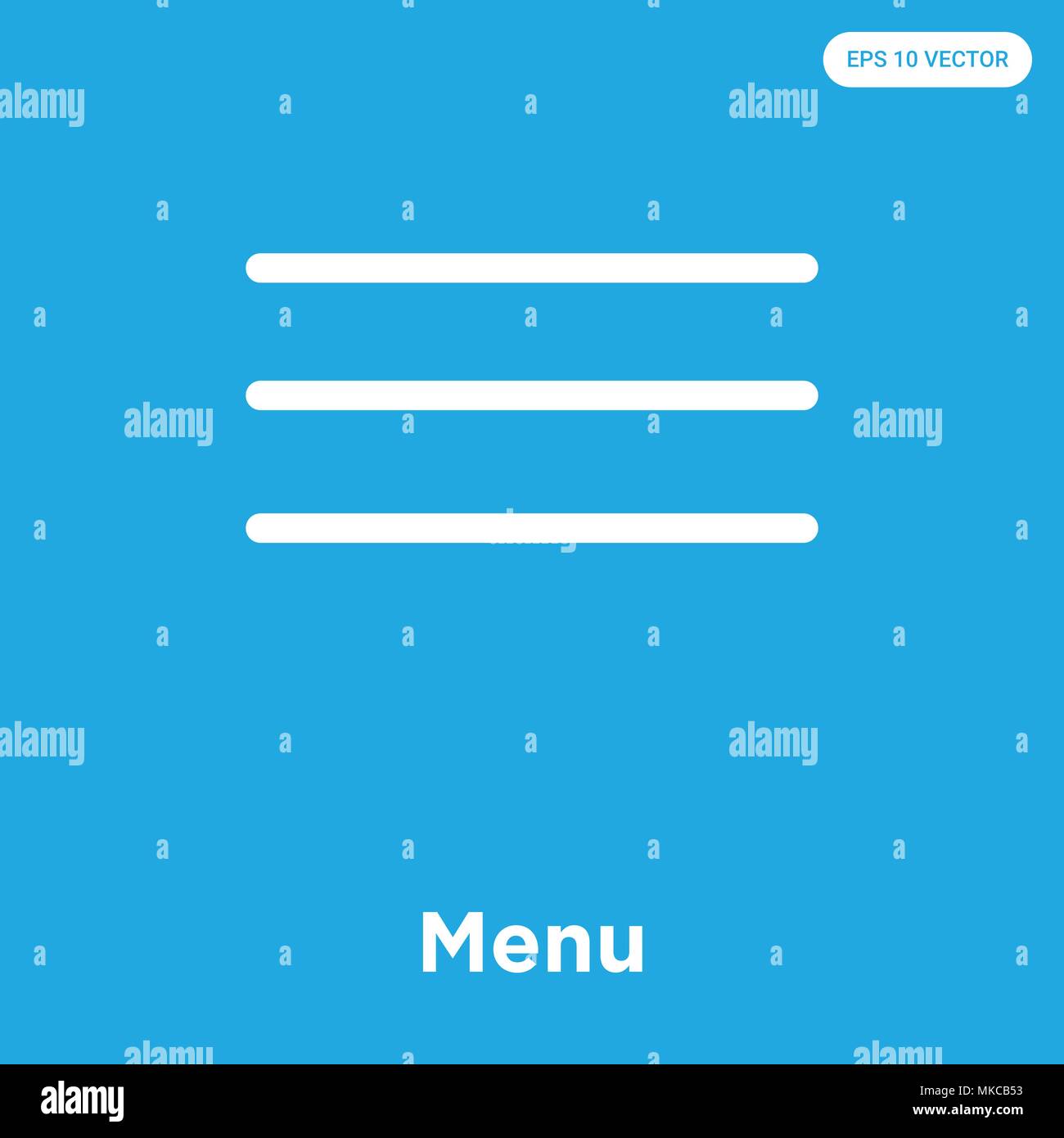 Menu vector icon isolated on blue background, sign and symbol Stock ...