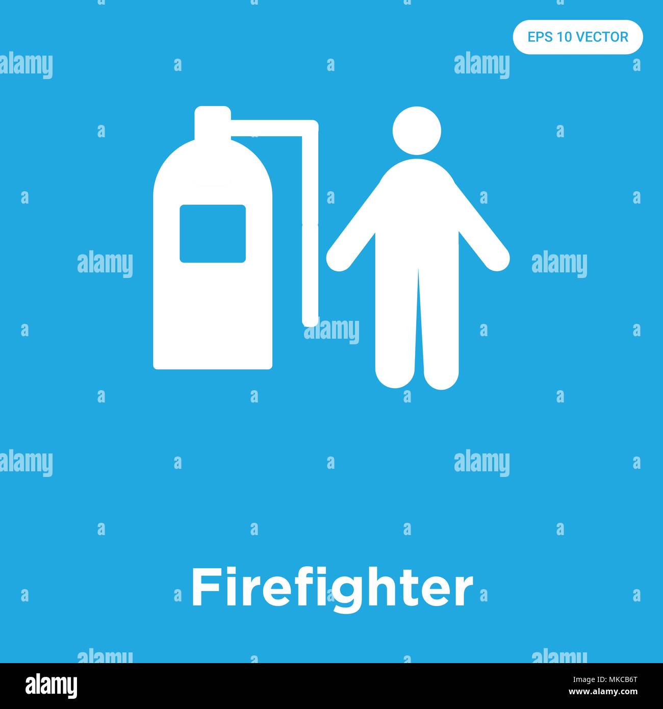 Firefighter vector icon isolated on blue background, sign and symbol ...