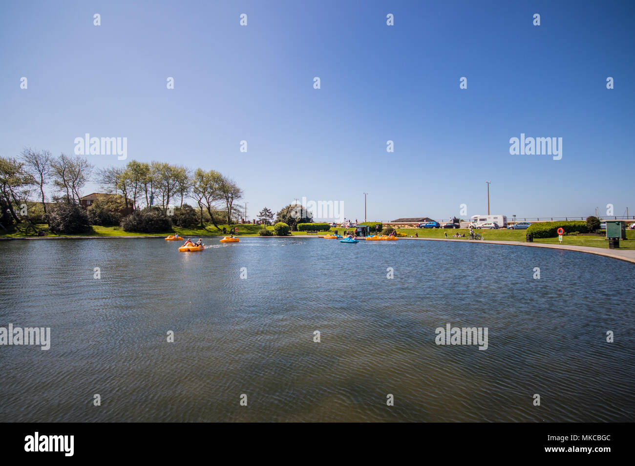 Boating lake at Littlehampton seafront on a clear sunny Spring day ...