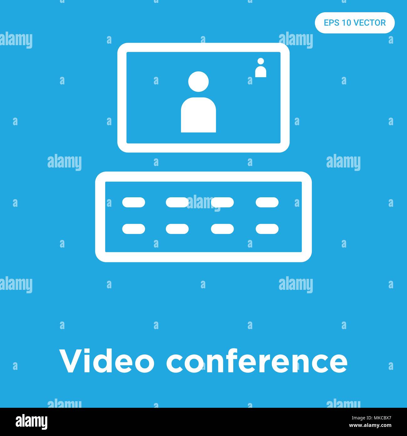 Video conference vector icon isolated on blue background, sign and ...