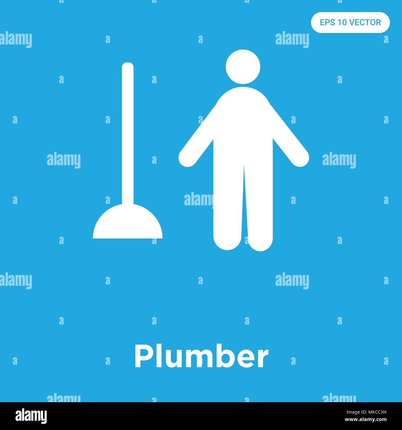 Plumber vector icon isolated on blue background, sign and symbol Stock ...