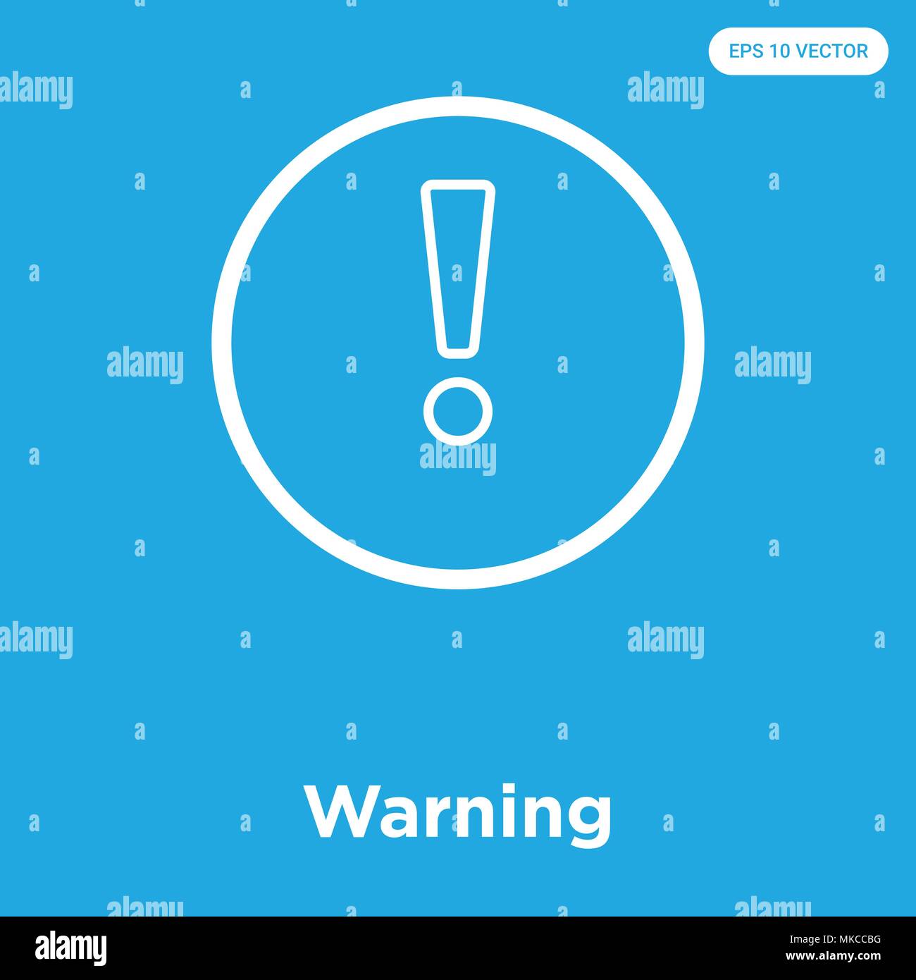 Warning vector icon isolated on blue background, sign and symbol Stock ...