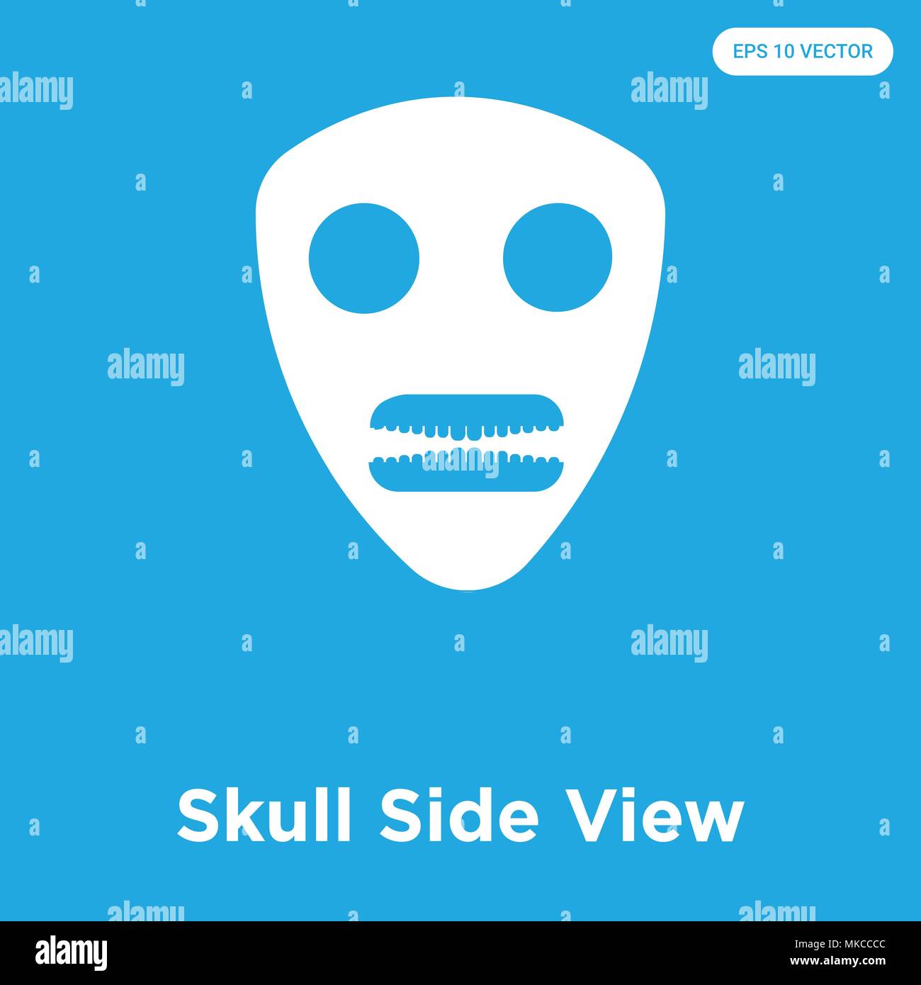 Skull Side View vector icon isolated on blue background, sign and ...