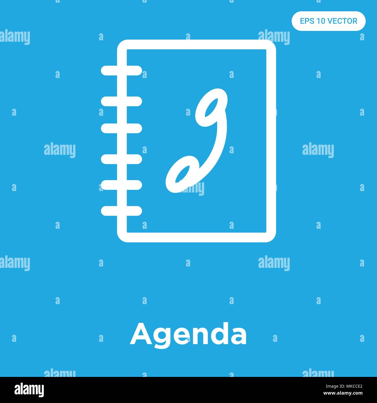 Agenda vector icon isolated on blue background, sign and symbol Stock ...