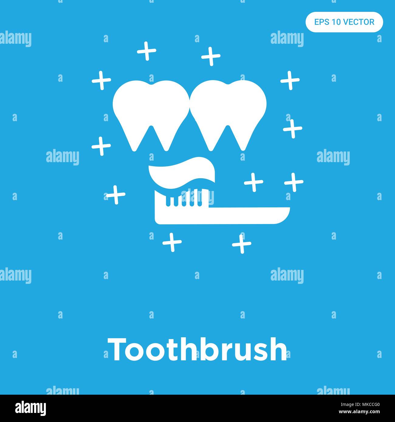 Toothbrush vector icon isolated on blue background, sign and symbol ...