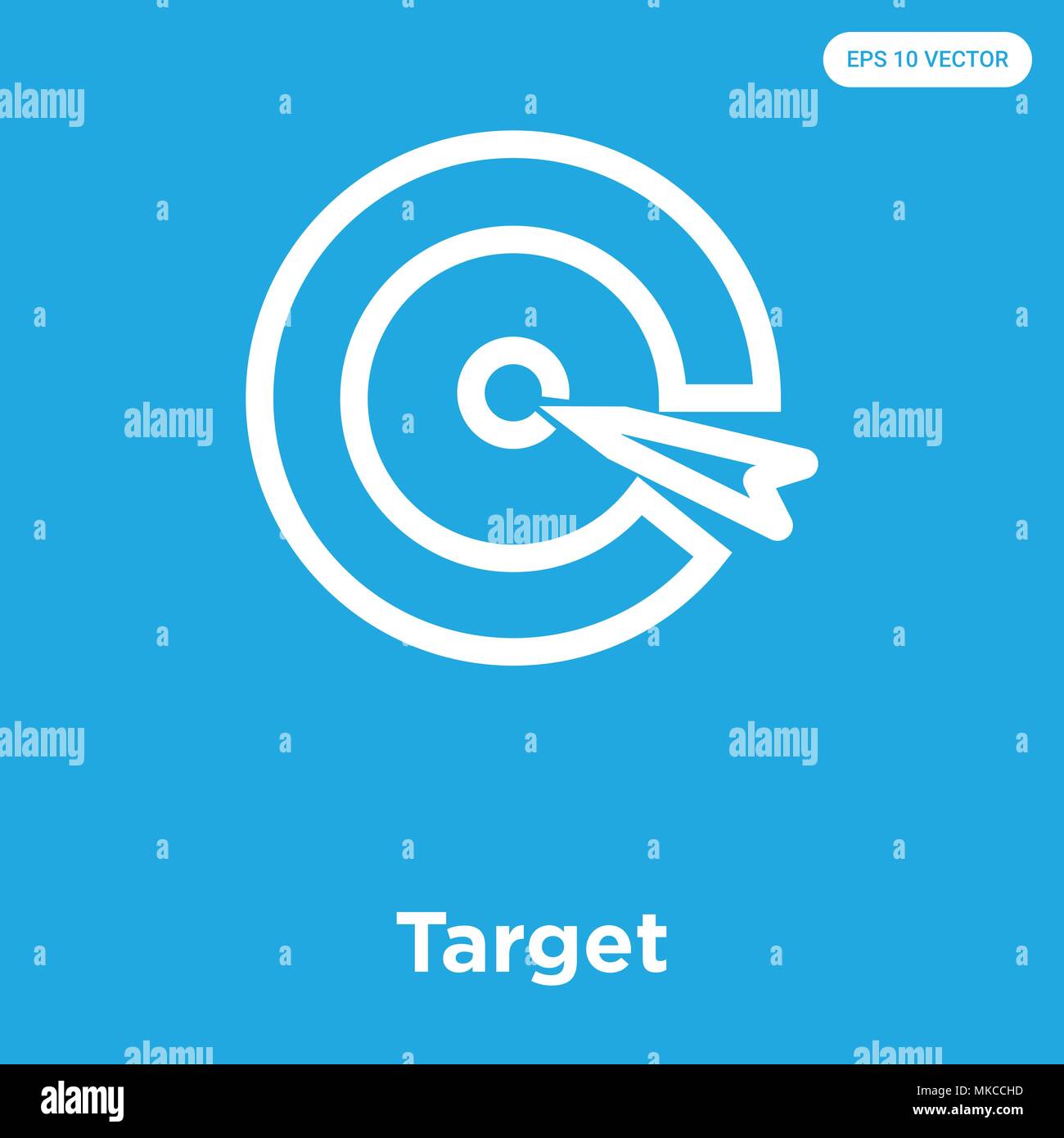 Target vector icon isolated on blue background, sign and symbol Stock ...