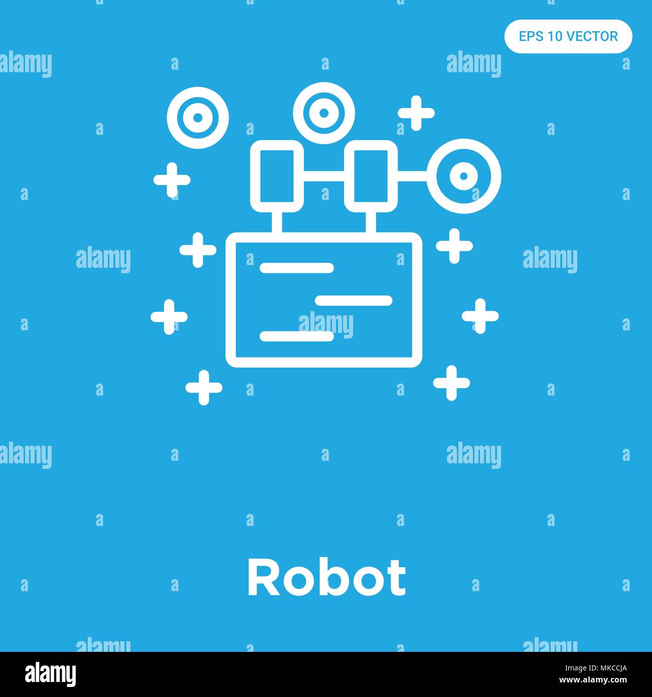 Robot vector icon isolated on blue background, sign and symbol Stock ...