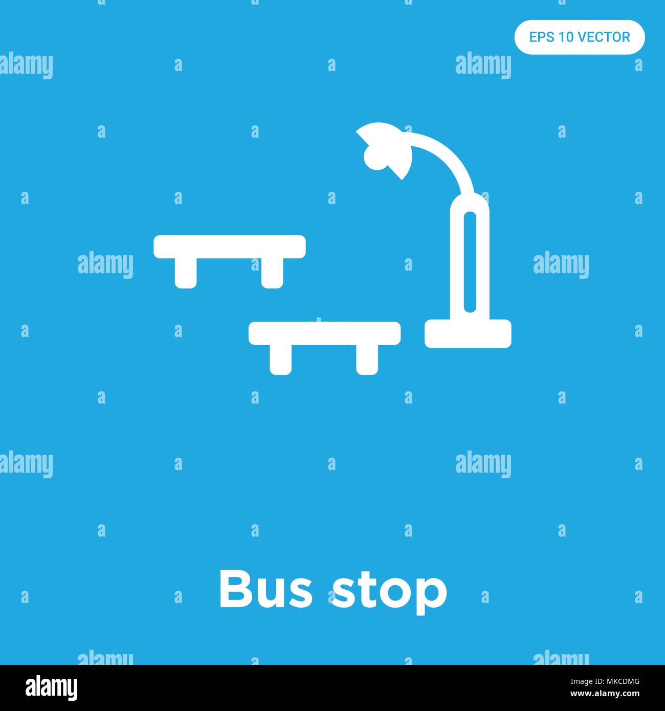 Bus stop vector icon isolated on blue background, sign and symbol Stock ...