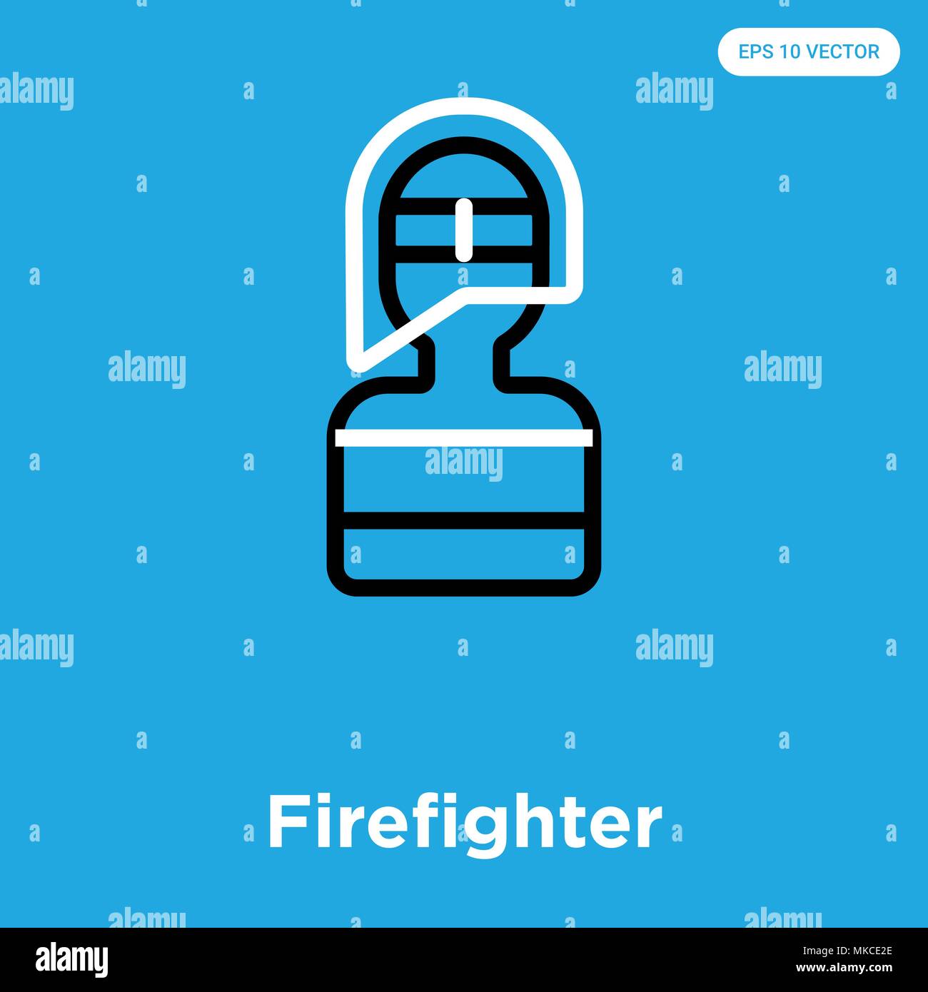 Firefighter vector icon isolated on blue background, sign and symbol ...